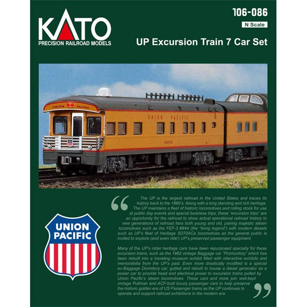 Kato N Scale Union Pacific UP Excursion Train 7-Car Set With Lights ...